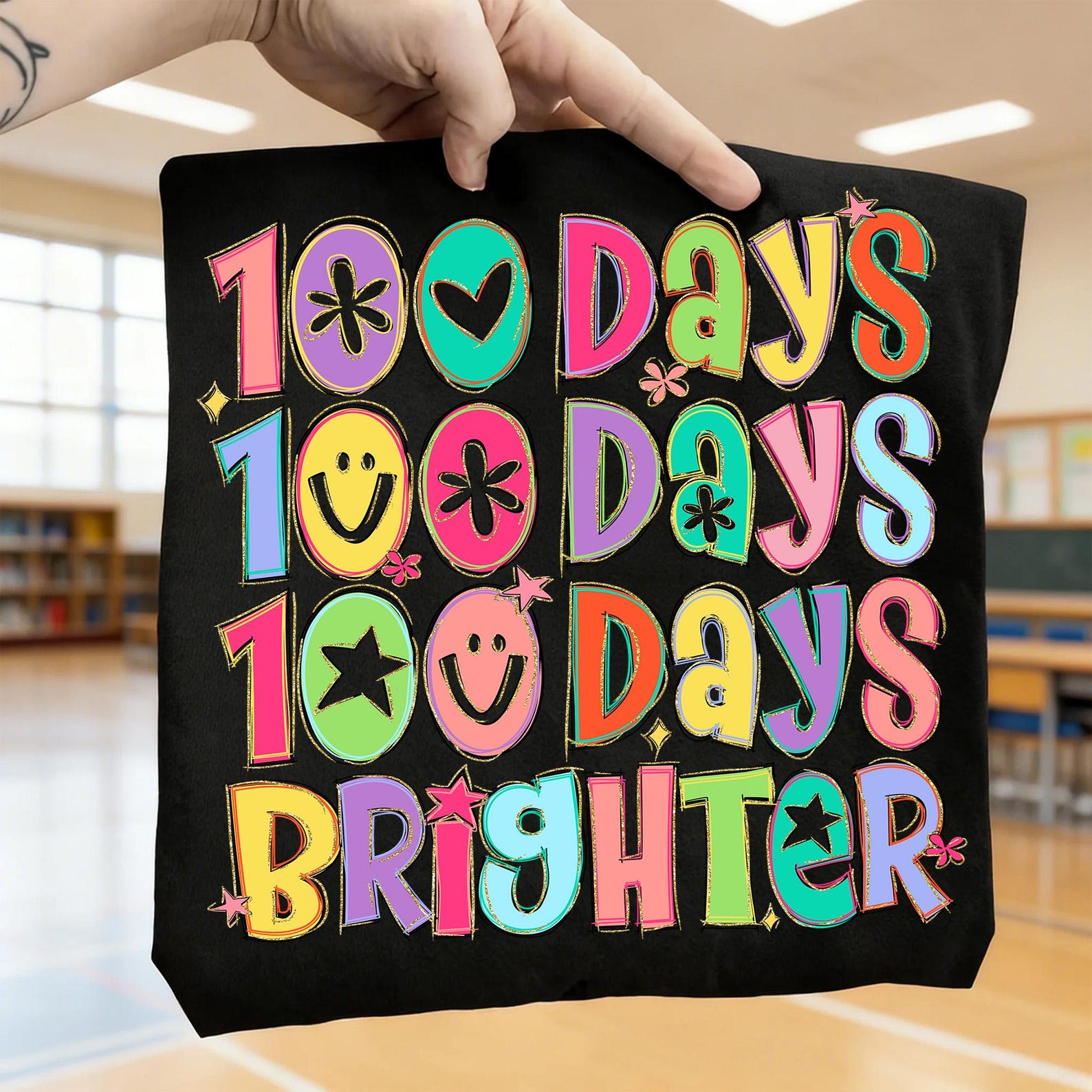 Glitter 100 Days Brighter Png, 100th Day School Png, Doodle Teacher ...