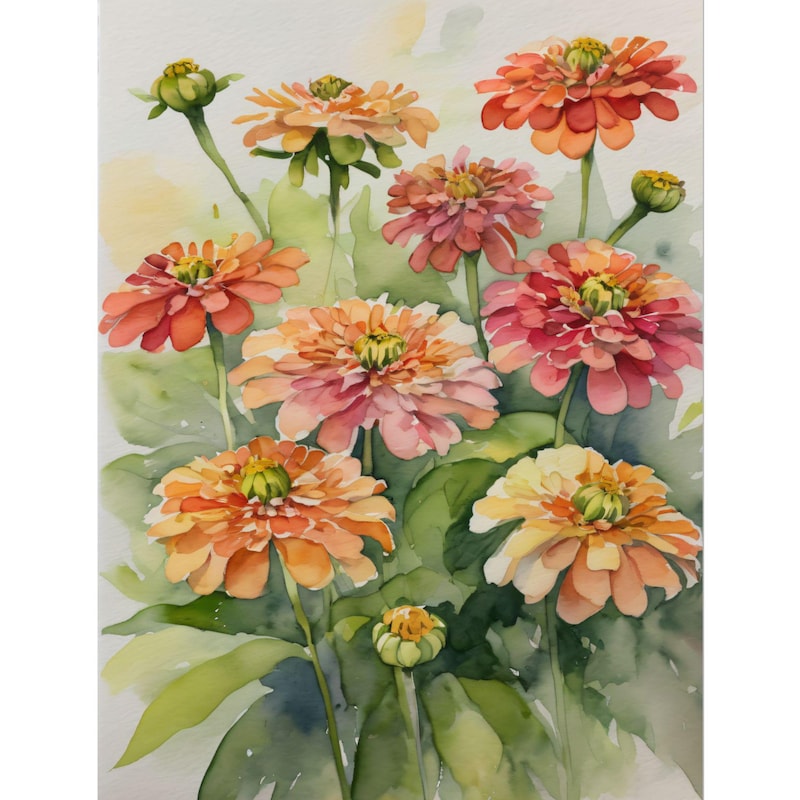 Original Zinnia Painting - Etsy