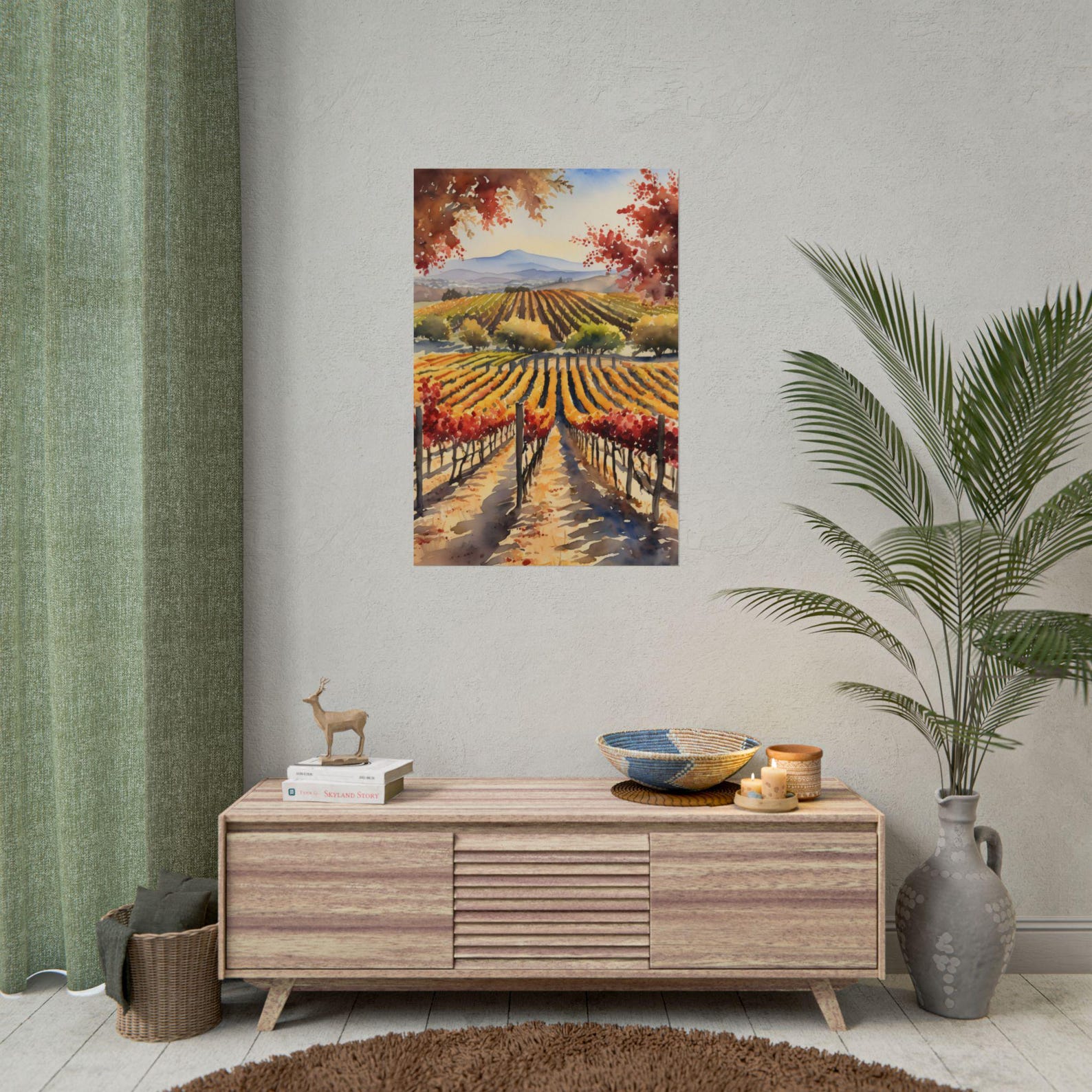 Napa Valley Watercolor Art Print, California Vineyard Landscape, Wine ...