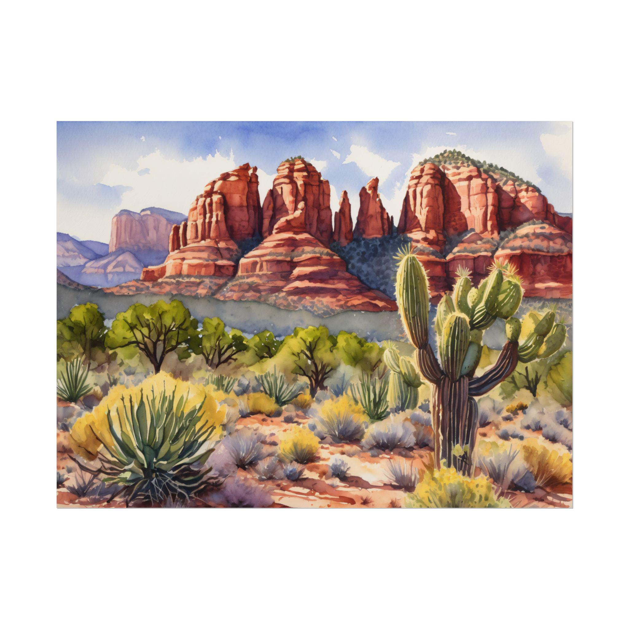 Sedona Watercolor Art Print – Arizona Desert Landscape Painting ...