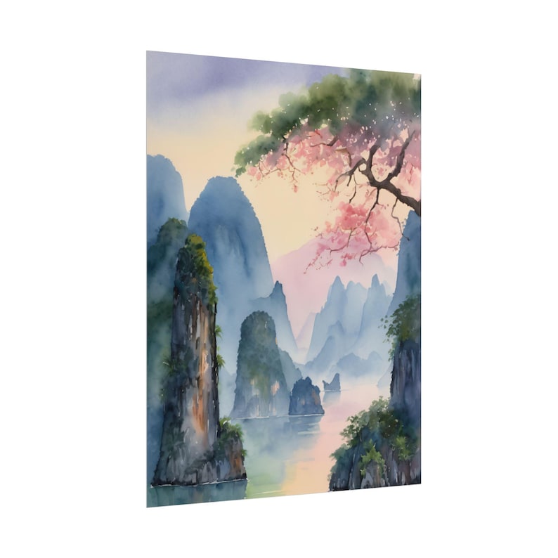 Ha Long Bay Watercolor Painting, Vietnam Landscape Art Print, Sunset ...