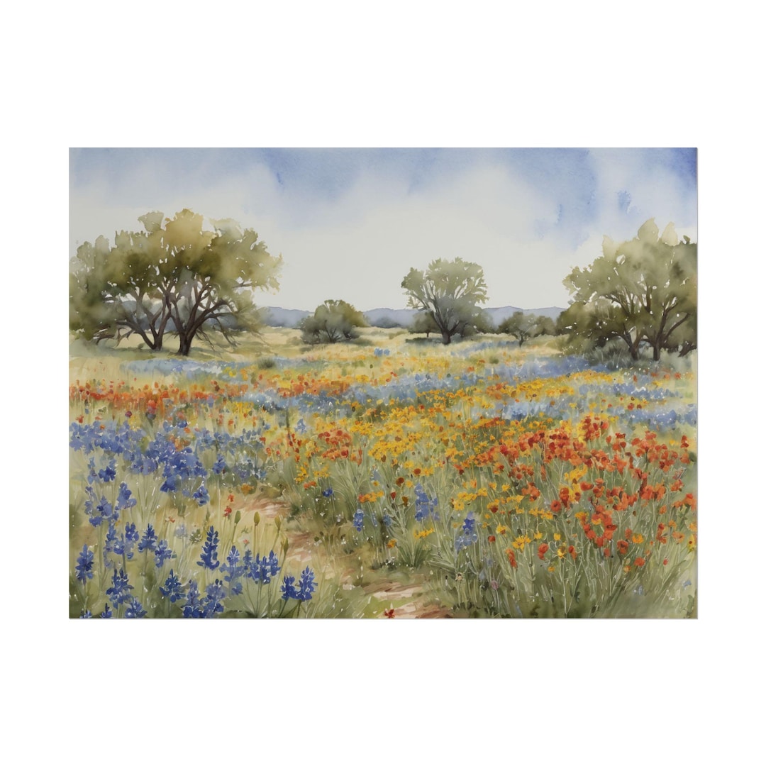 Texas Wildflower Watercolor Art Print – Hill Country Floral Painting ...