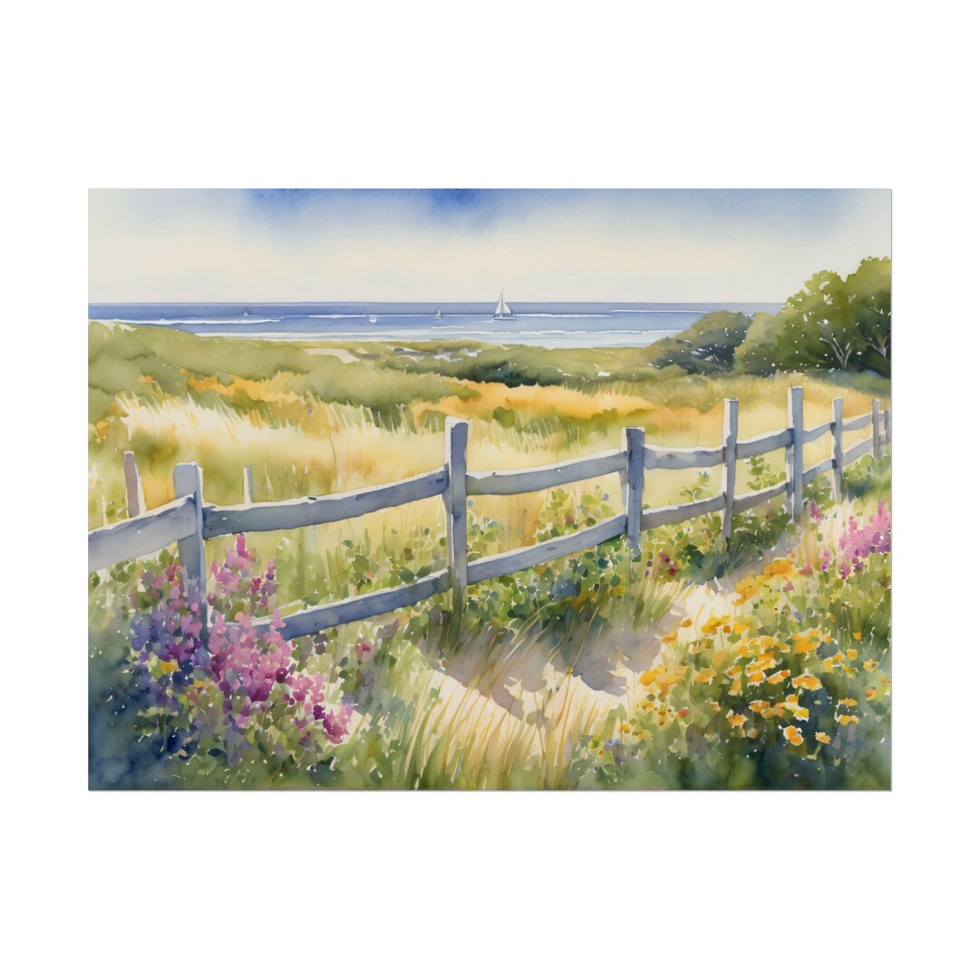 Cape Cod Watercolor Painting – Beach Scene Art Print, Coastal Seaside ...