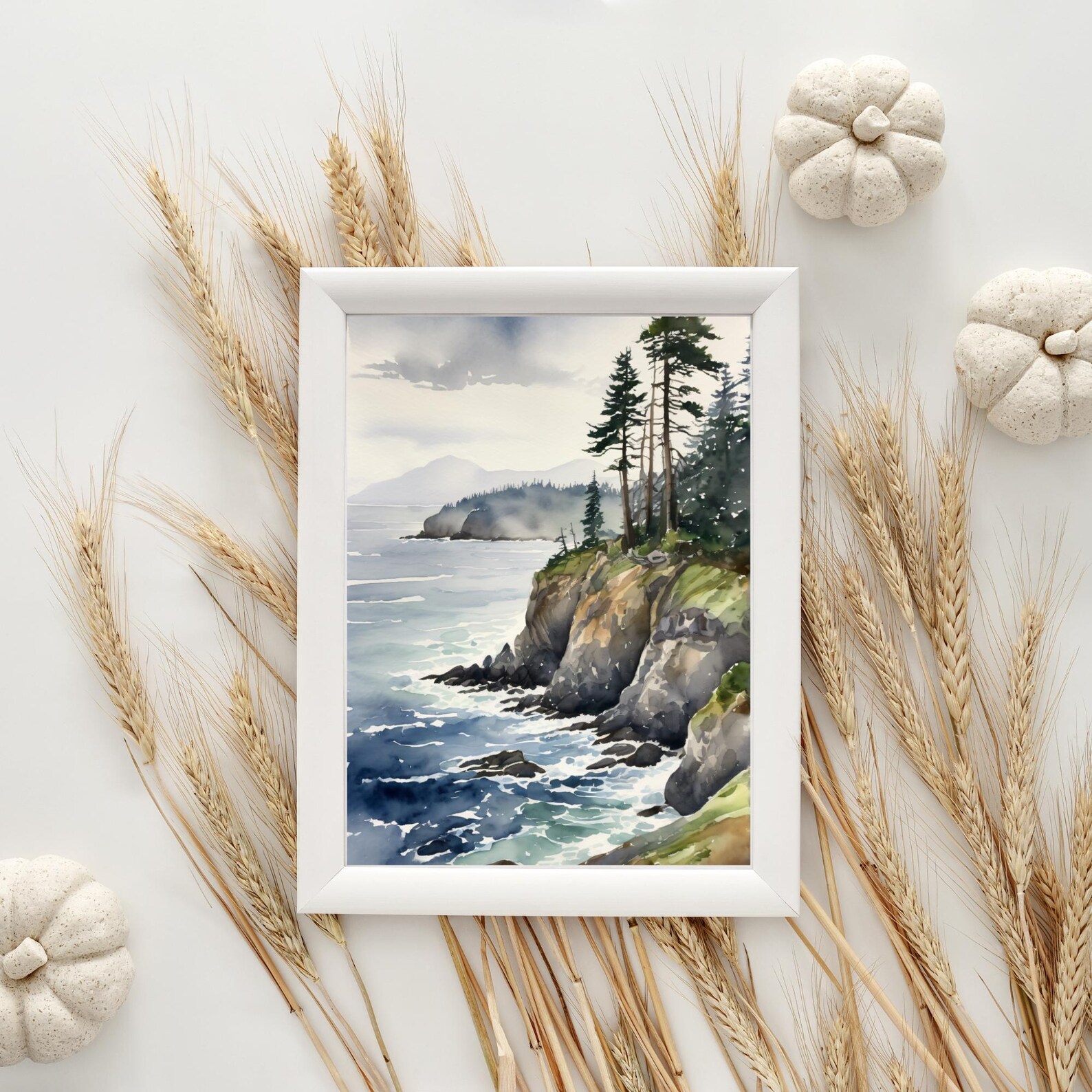 Pacific Mist Watercolor Art Print, Oregon Coast Landscape Painting ...