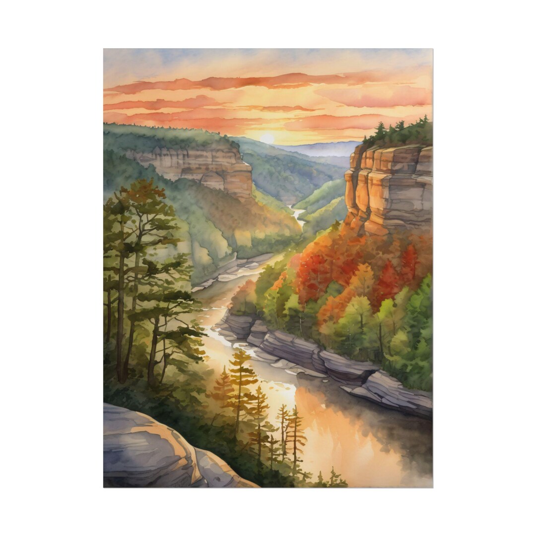New River Gorge Watercolor Art, West Virginia Mountain & River ...