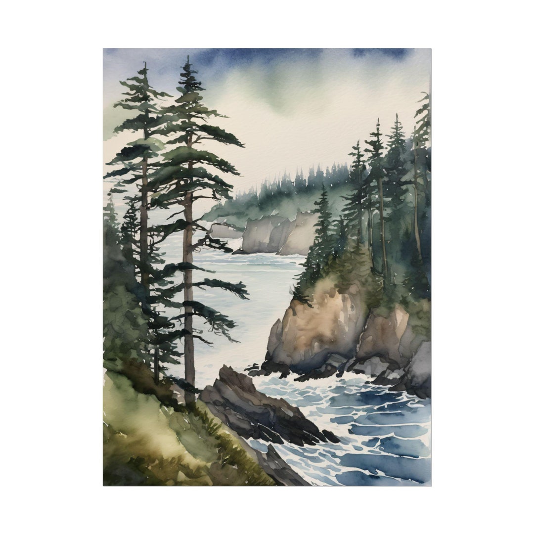 Pacific Mist Watercolor Art Print, Oregon Coast Landscape Painting ...