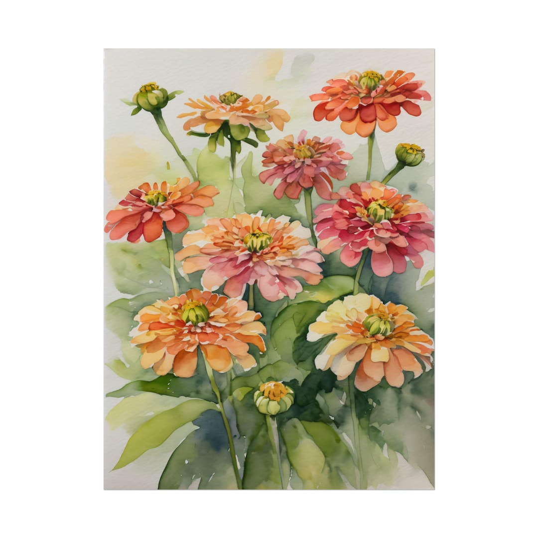 Zinnia Painting Watercolor Art Print, Floral Wall Art, Botanical Decor ...