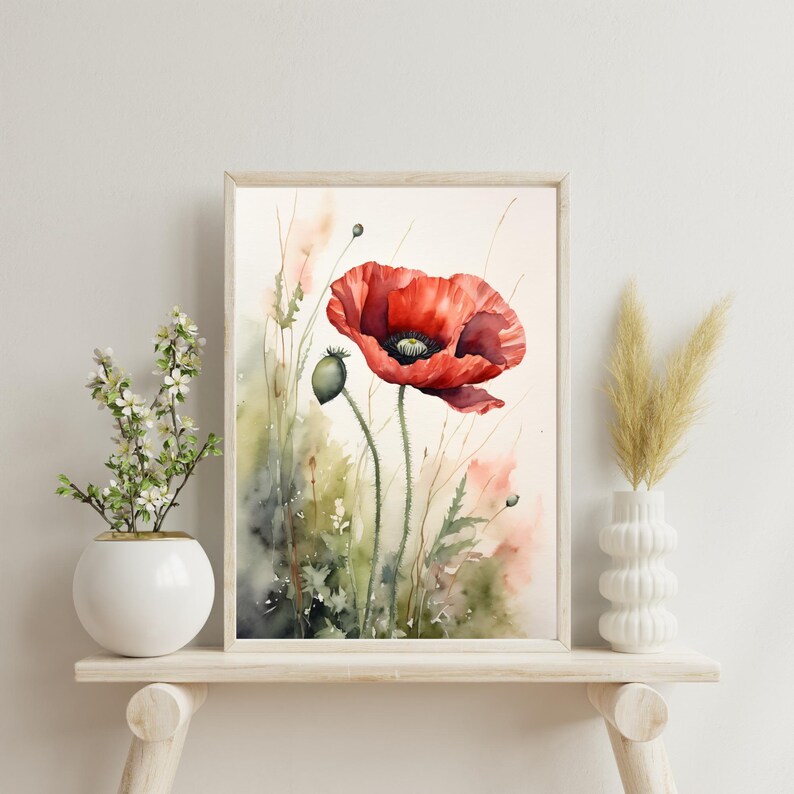 Red Poppy Watercolor Painting, Floral Art Print, Poppies Field Wall Art ...