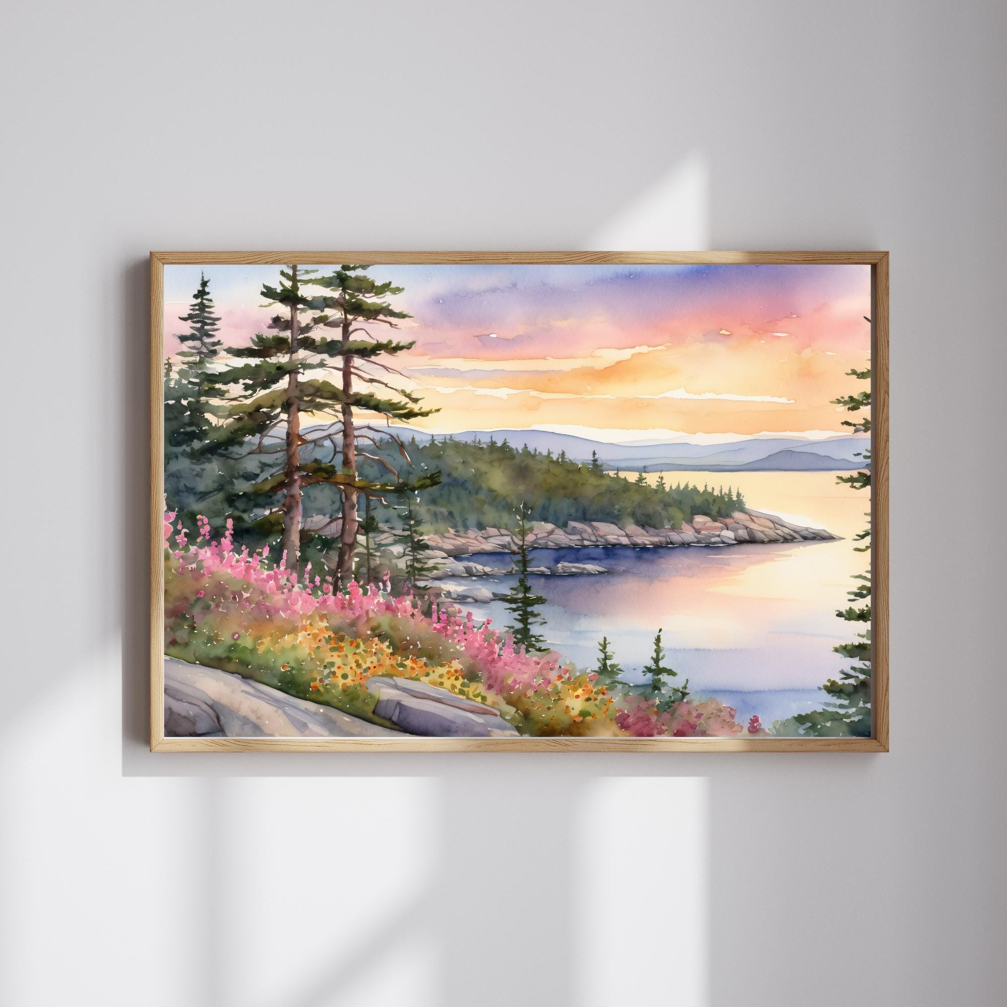 Acadia National Park Watercolor Art Print – Maine Coastal Landscape ...