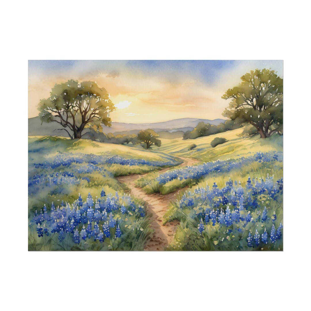 Texas Bluebonnet Watercolor Art Print – Hill Country Wildflowers ...