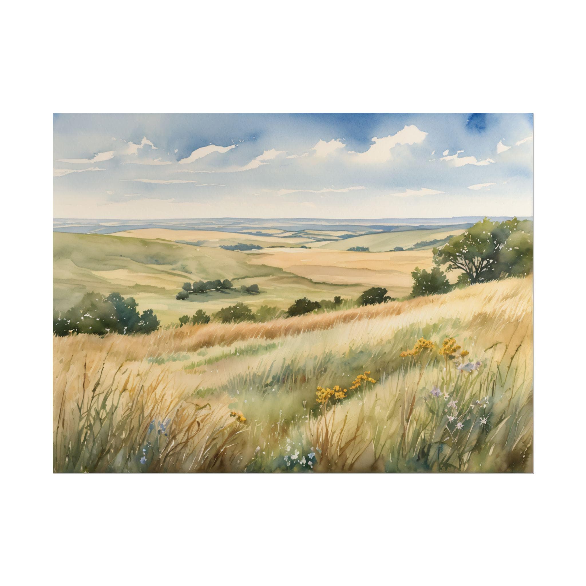Kansas Flint Hills Wall Art Print, Wildflower Landscape Painting ...