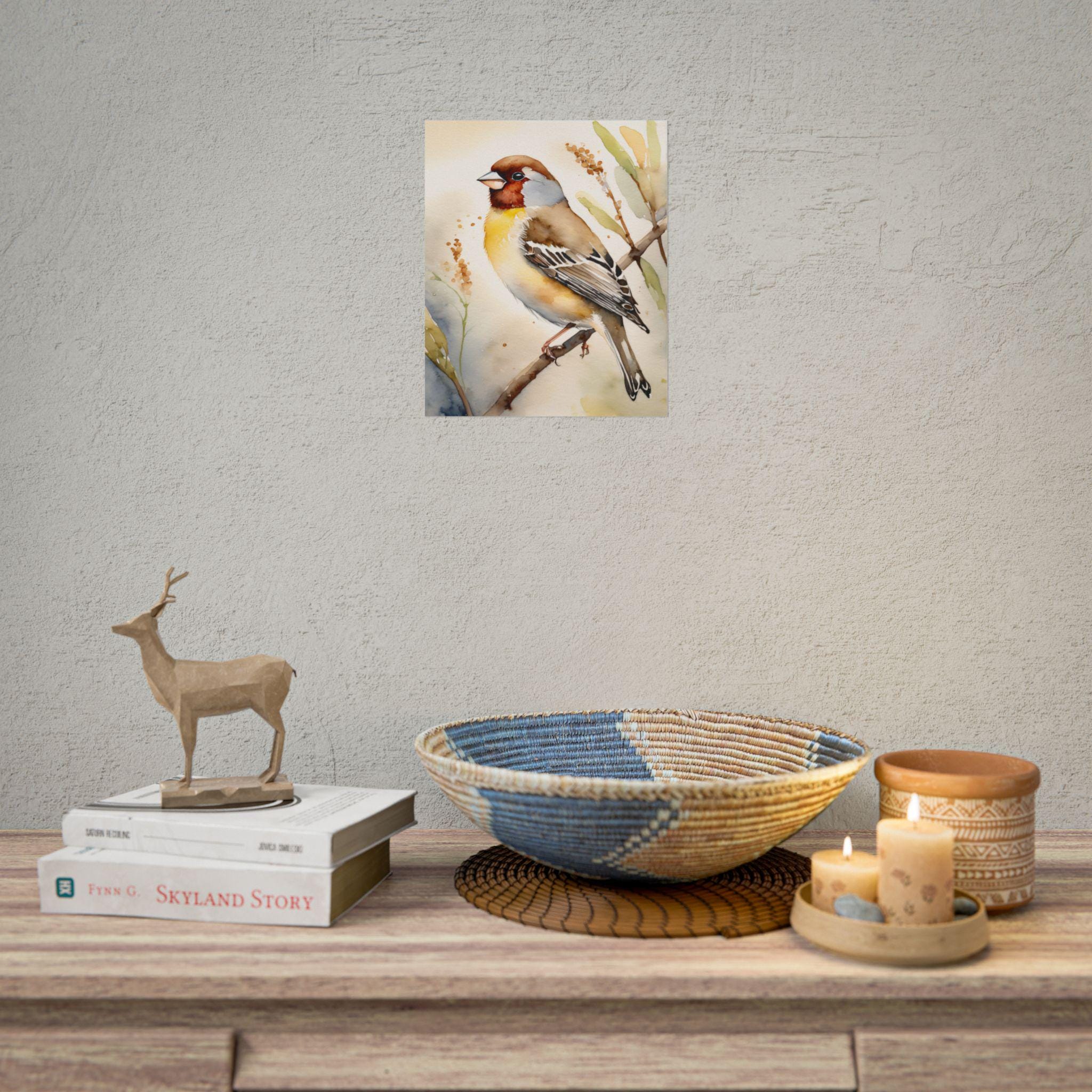 Finch Bird Watercolor Print, Bird on Branch Painting, Floral Bird ...