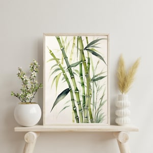 Bamboo Watercolor Painting, Bamboo Tree Art Print, Minimalist Wall Art ...