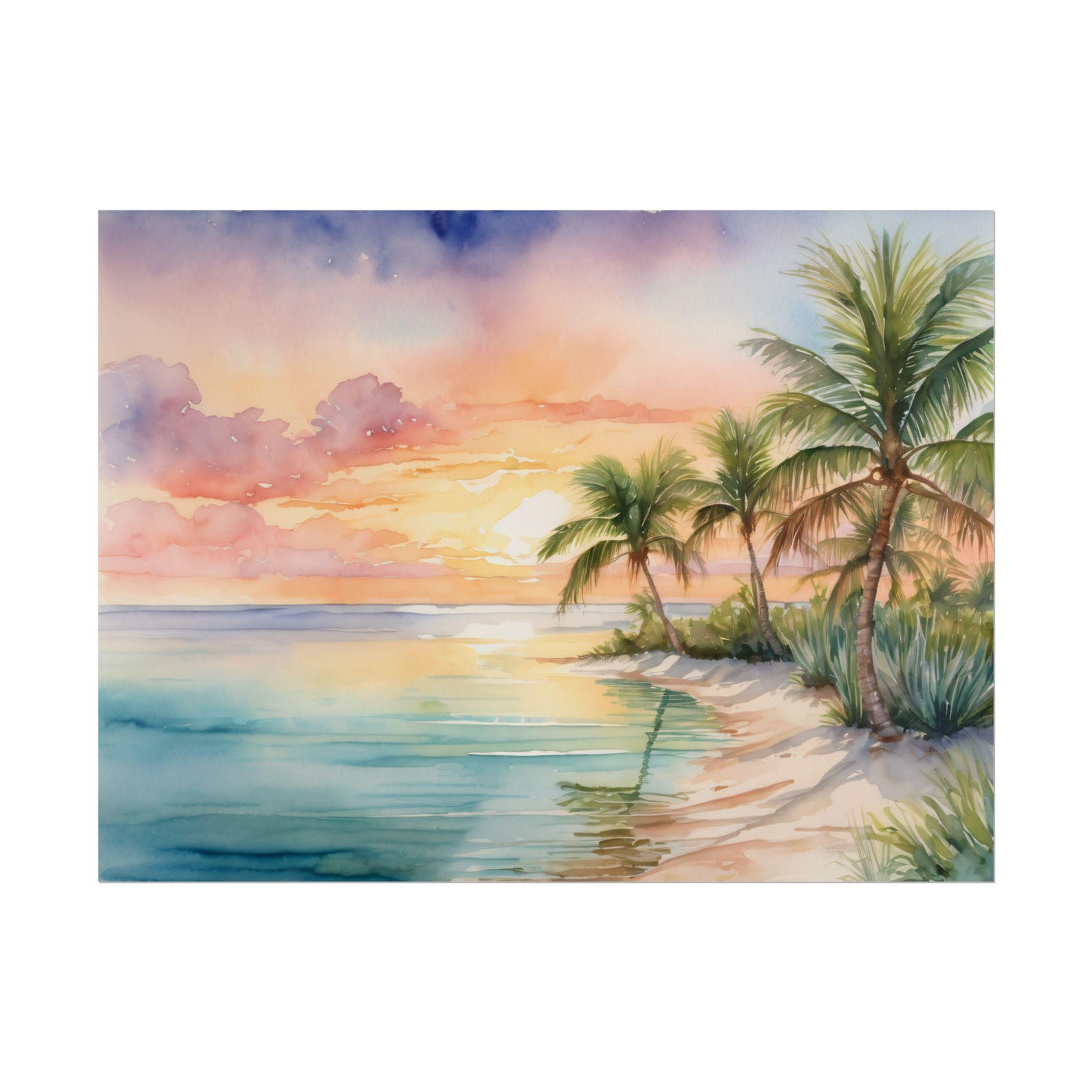 Florida Key West Art, Palm Tree Watercolor Painting, Sunset Tropical ...
