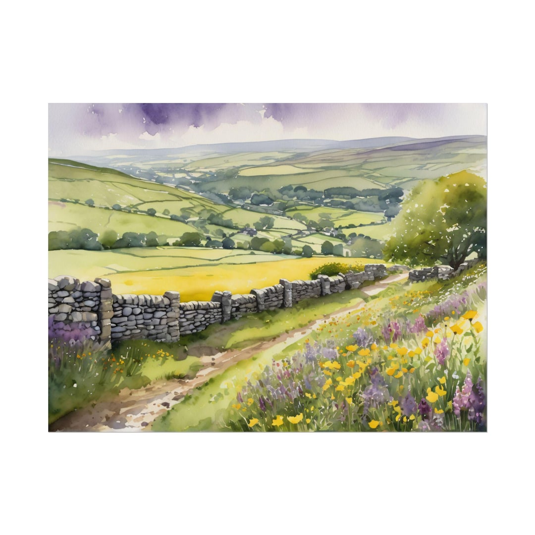 Yorkshire Dales Watercolor Art Print – English Countryside Landscape ...