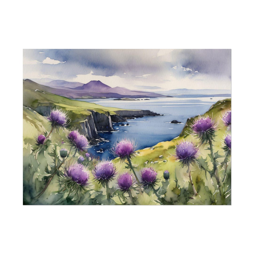 Thistle Watercolor Painting – Scottish Landscape Art Print, Isle of ...