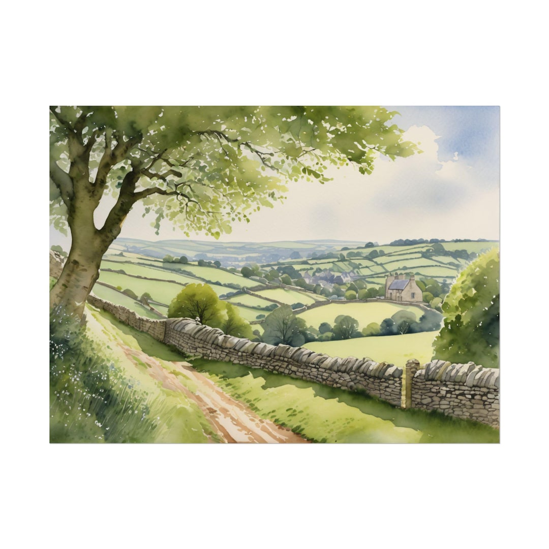 Cotswold Watercolor Art Print, English Countryside Wall Art, Rural ...