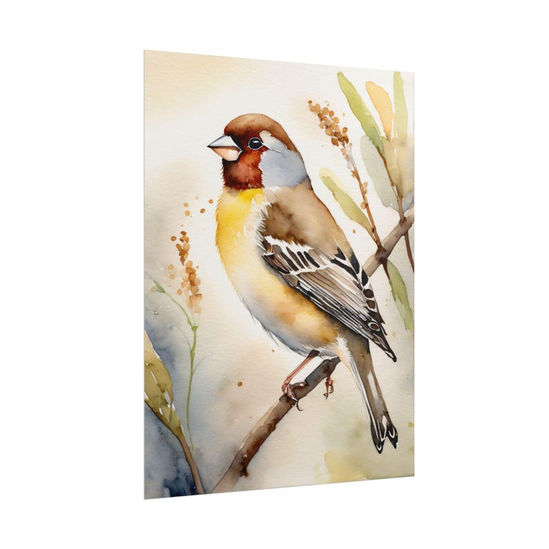 Finch Bird Watercolor Print, Bird on Branch Painting, Floral Bird ...
