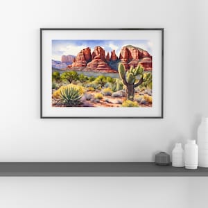 Sedona Watercolor Art Print – Arizona Desert Landscape Painting ...