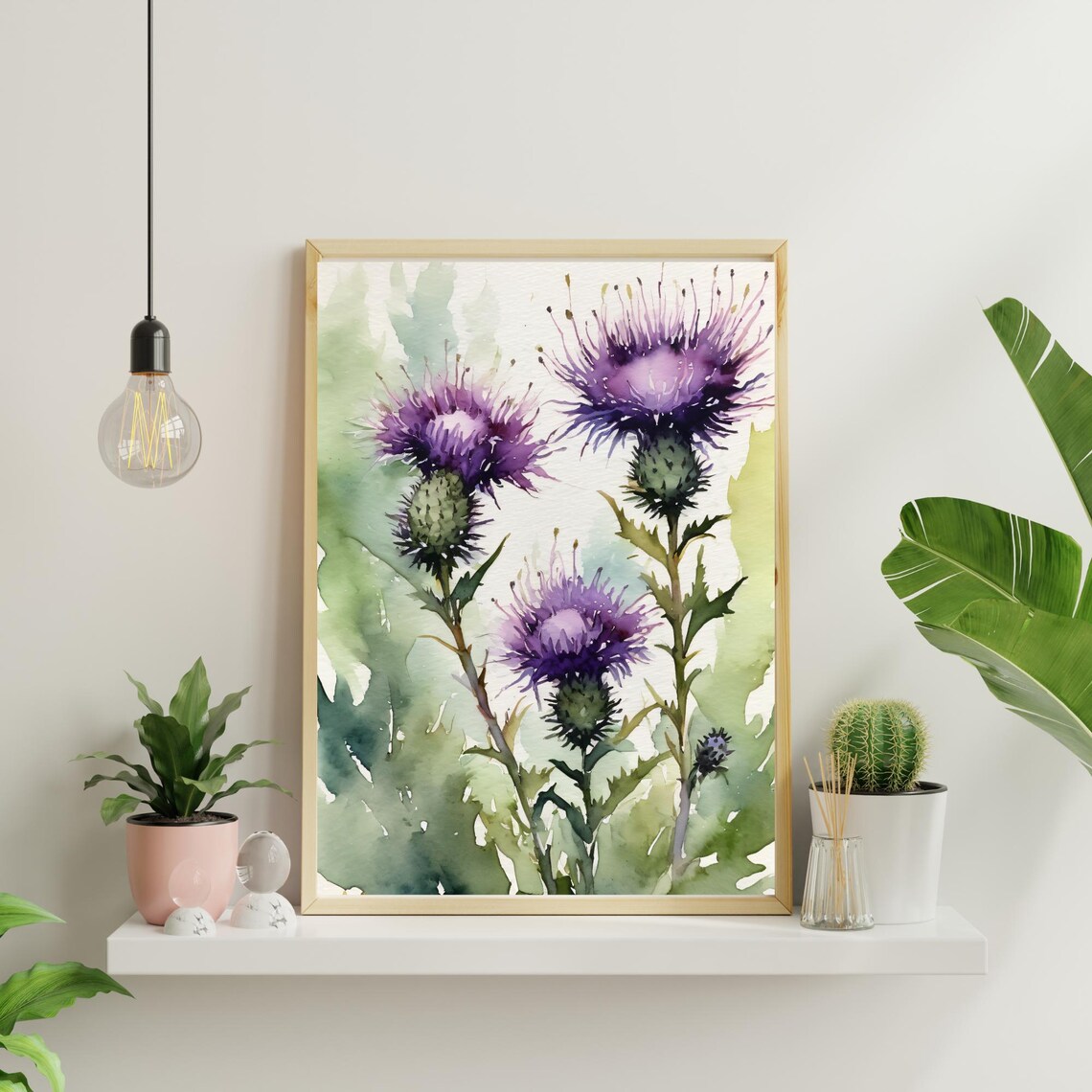Thistle Watercolor Painting, Scottish Wildflowers Art Print, Purple ...