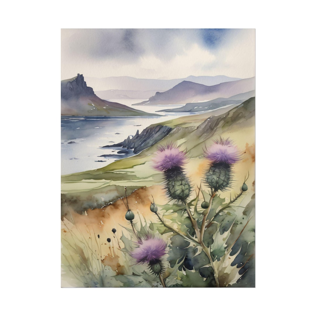Thistle Watercolor Painting – Scottish Landscape Art Print, Isle of ...
