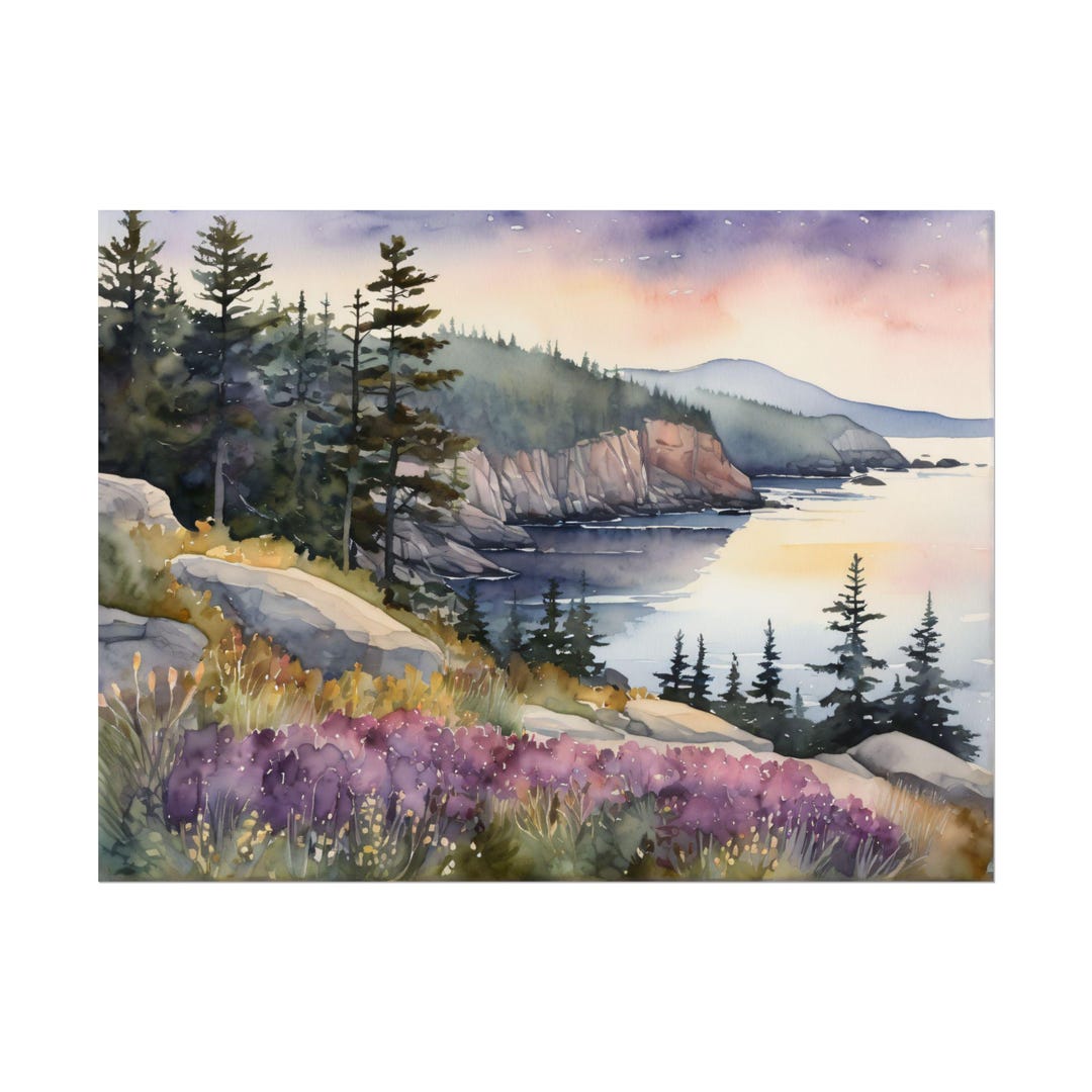 Acadia National Park Watercolor Art Print – Maine Coastal Landscape ...