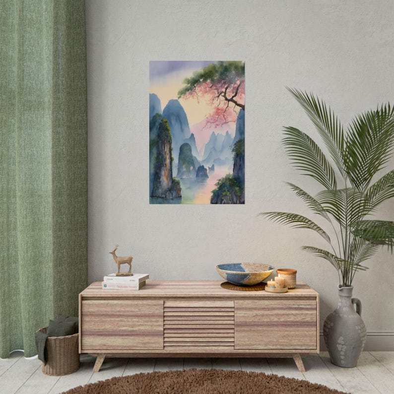 Ha Long Bay Watercolor Painting, Vietnam Landscape Art Print, Sunset ...