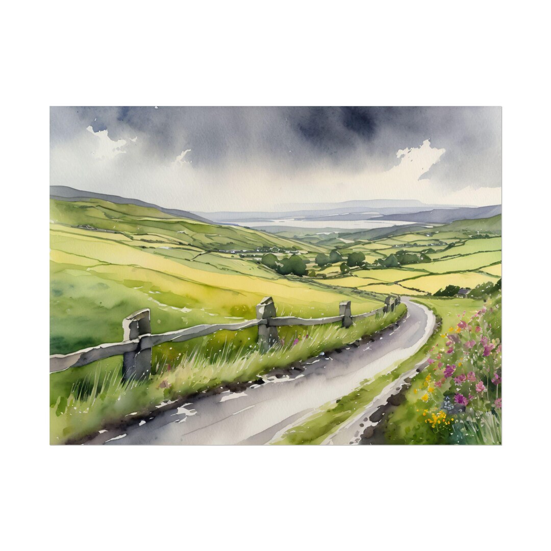 Irish Road Watercolor Art, Irish Countryside & Winding Road Painting ...