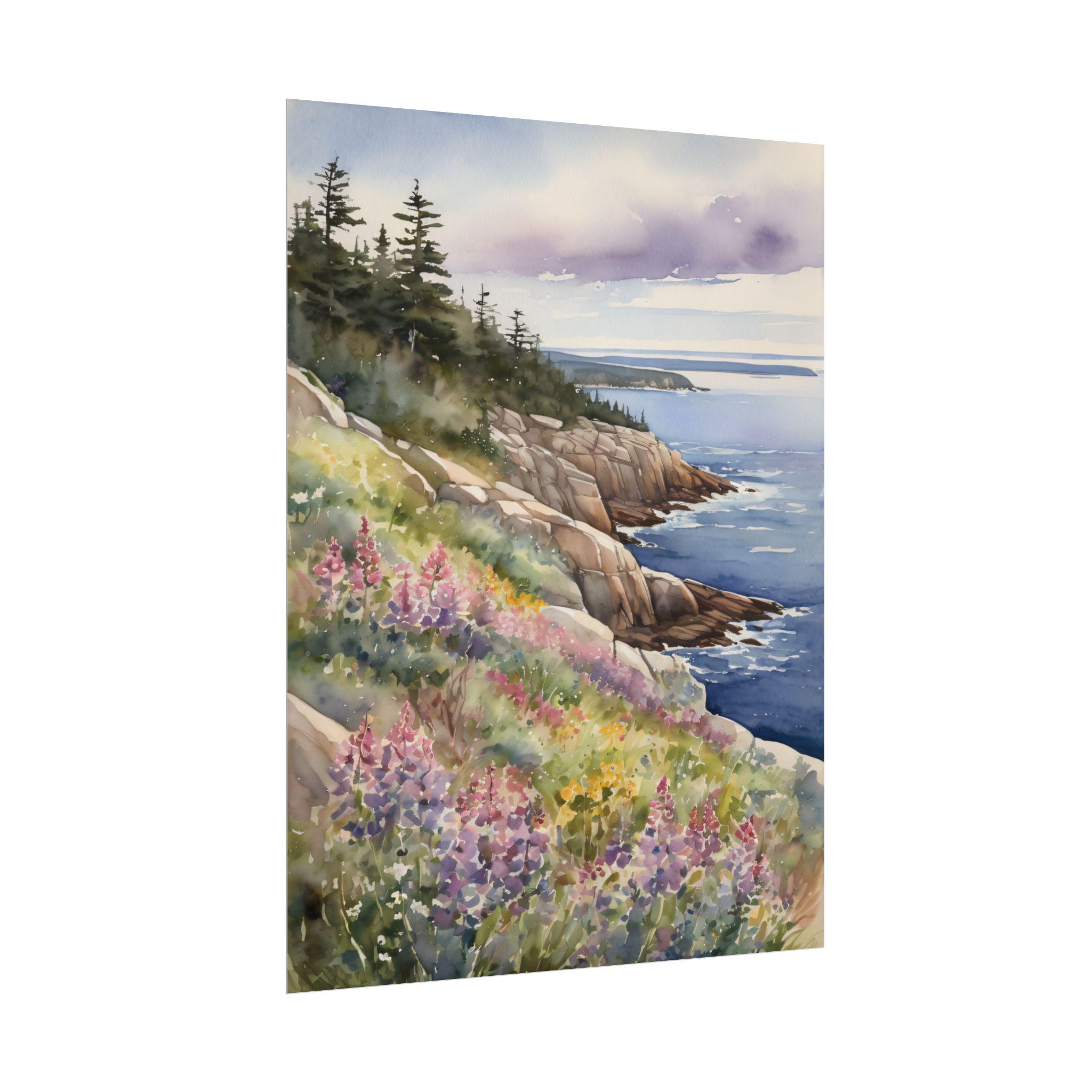 Acadia National Park Watercolor Art Print – Maine Coastal Landscape ...