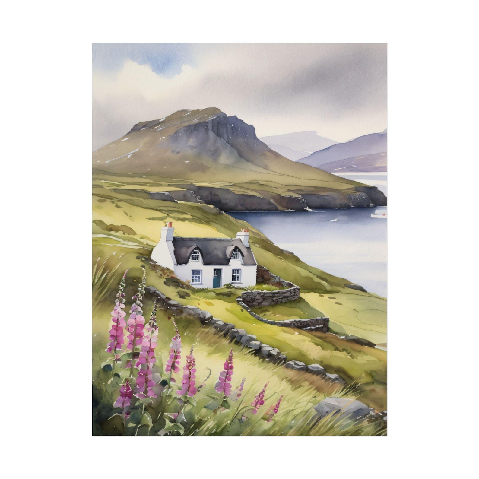 Scottish Cottage Painting, Scotland Landscape Art Print, Highlands ...