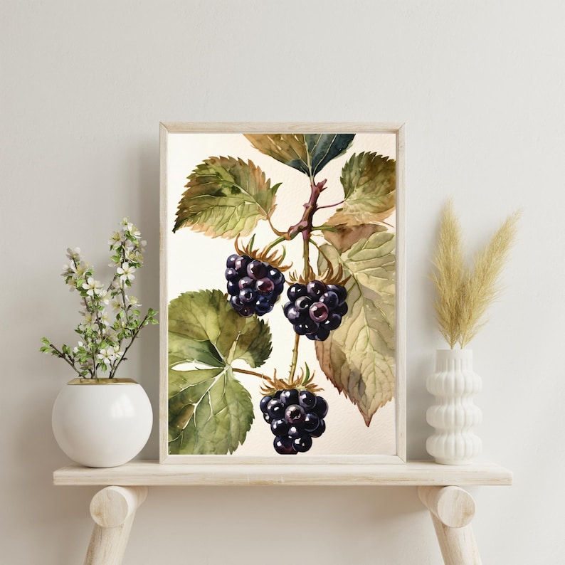 Blackberry Painting, Watercolor Berry Art Print, Botanical Kitchen Wall ...