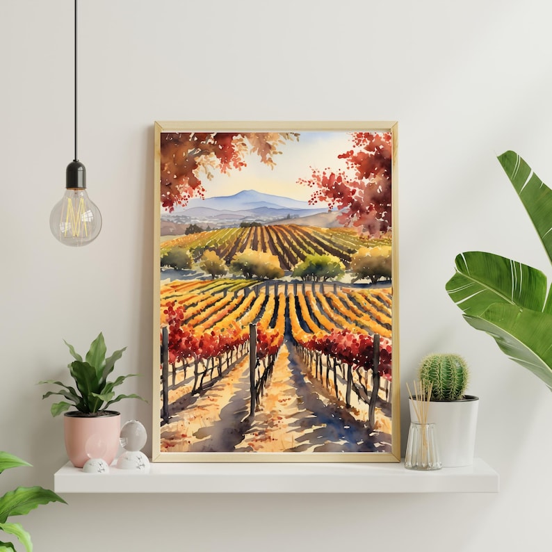Napa Valley Watercolor Art Print, California Vineyard Landscape, Wine ...