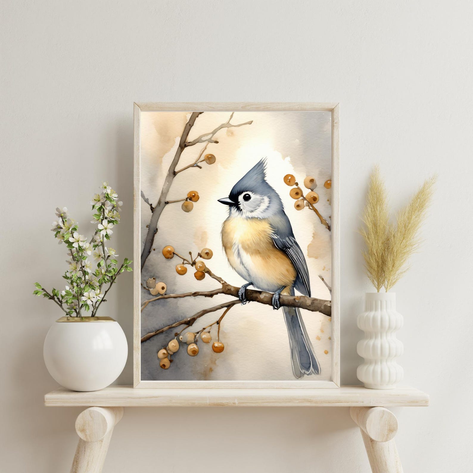 Tufted Titmouse Watercolor Print, Bird Painting, Wall Art, Titmouse on ...