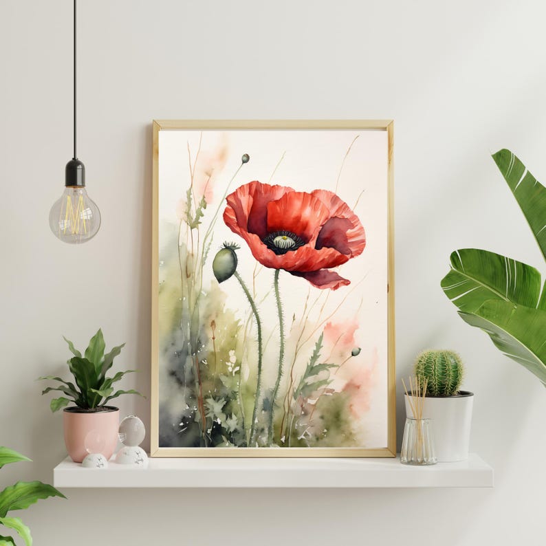 Red Poppy Watercolor Painting, Floral Art Print, Poppies Field Wall Art ...