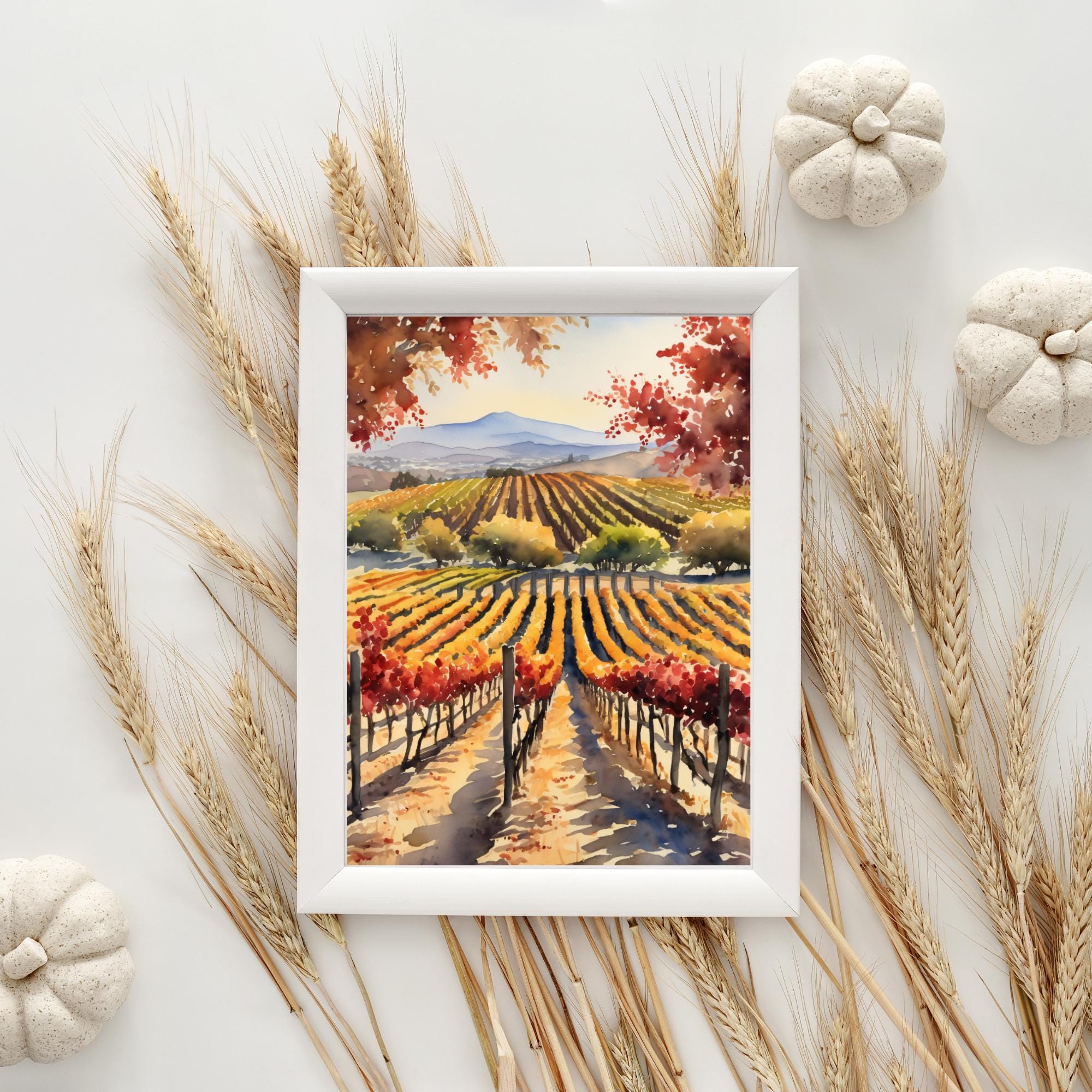 Napa Valley Watercolor Art Print, California Vineyard Landscape, Wine ...