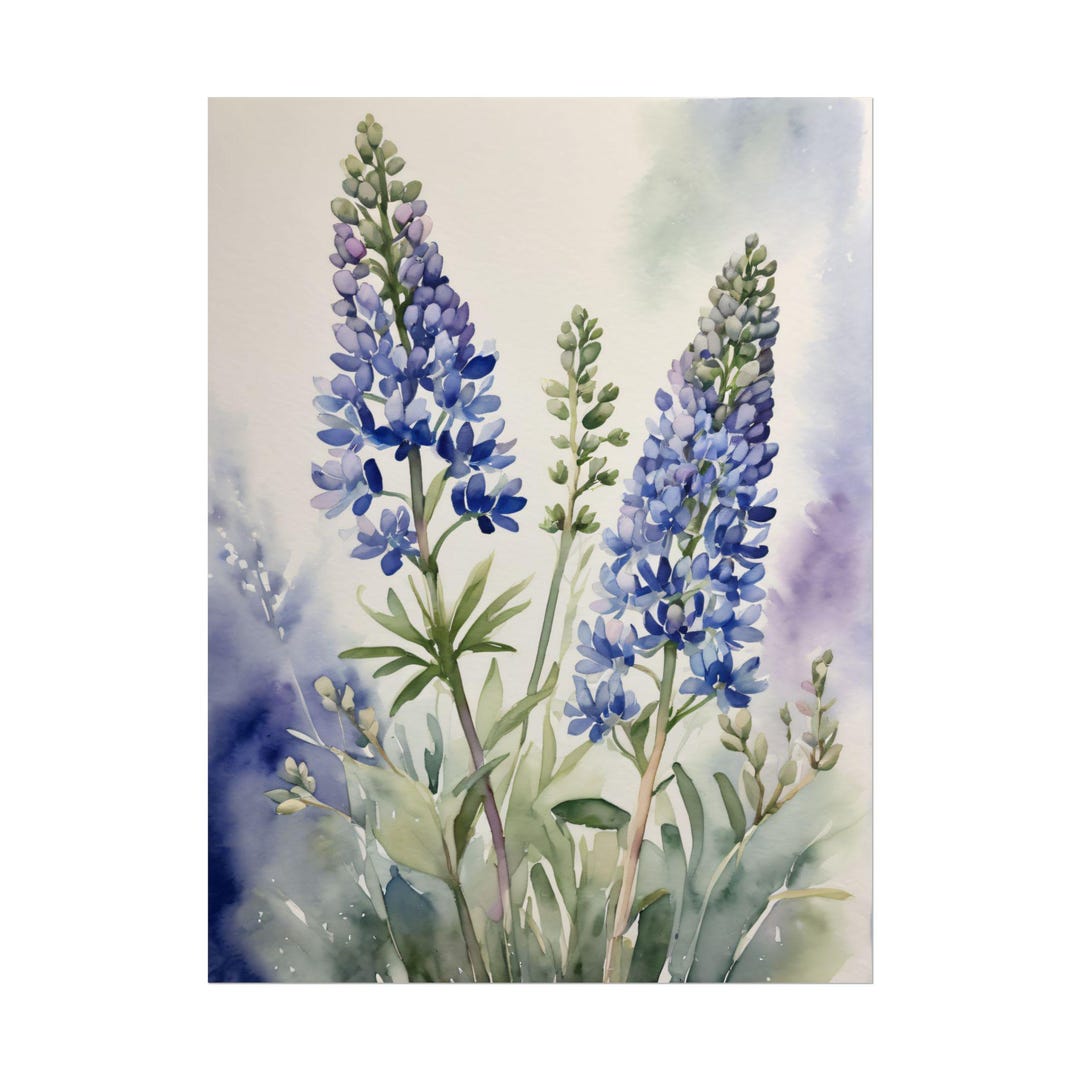 Bluebonnet Watercolor Painting, Texas Wildflowers Art Print, Bluebonnet ...