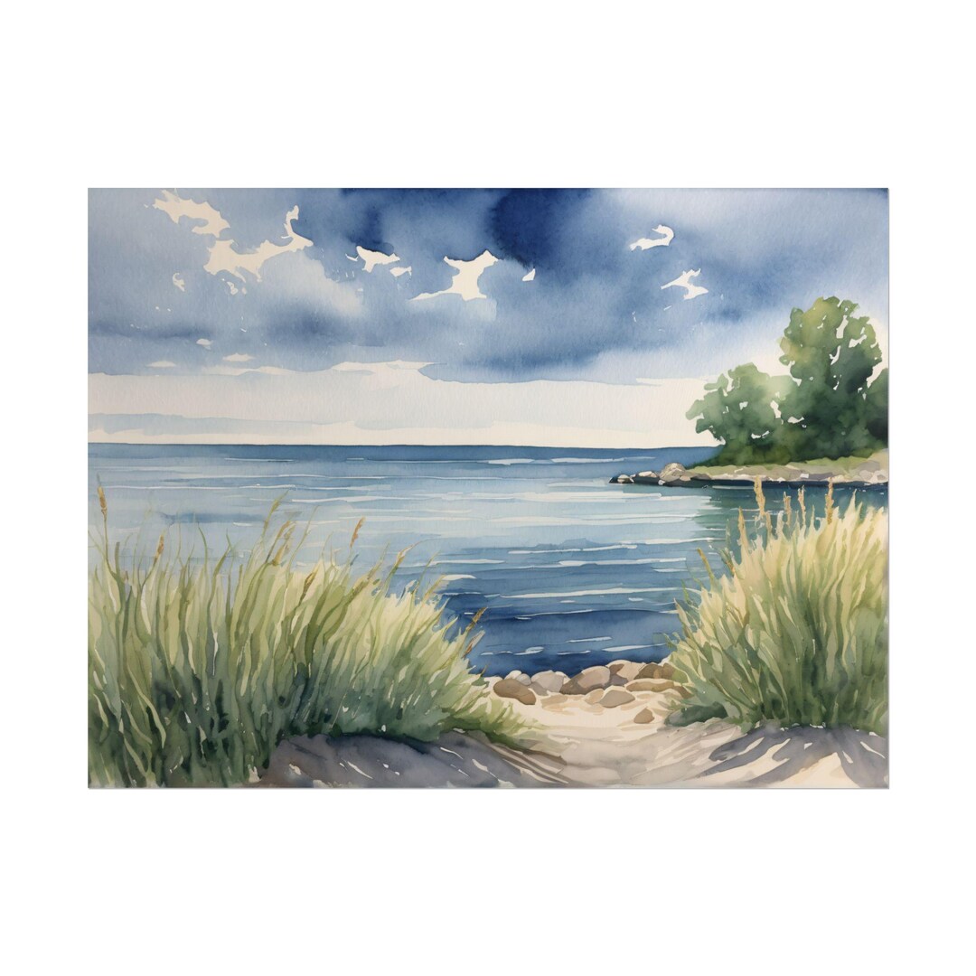 Lake Erie Art Print, Watercolor Lake Painting, Coastal Landscape Poster ...