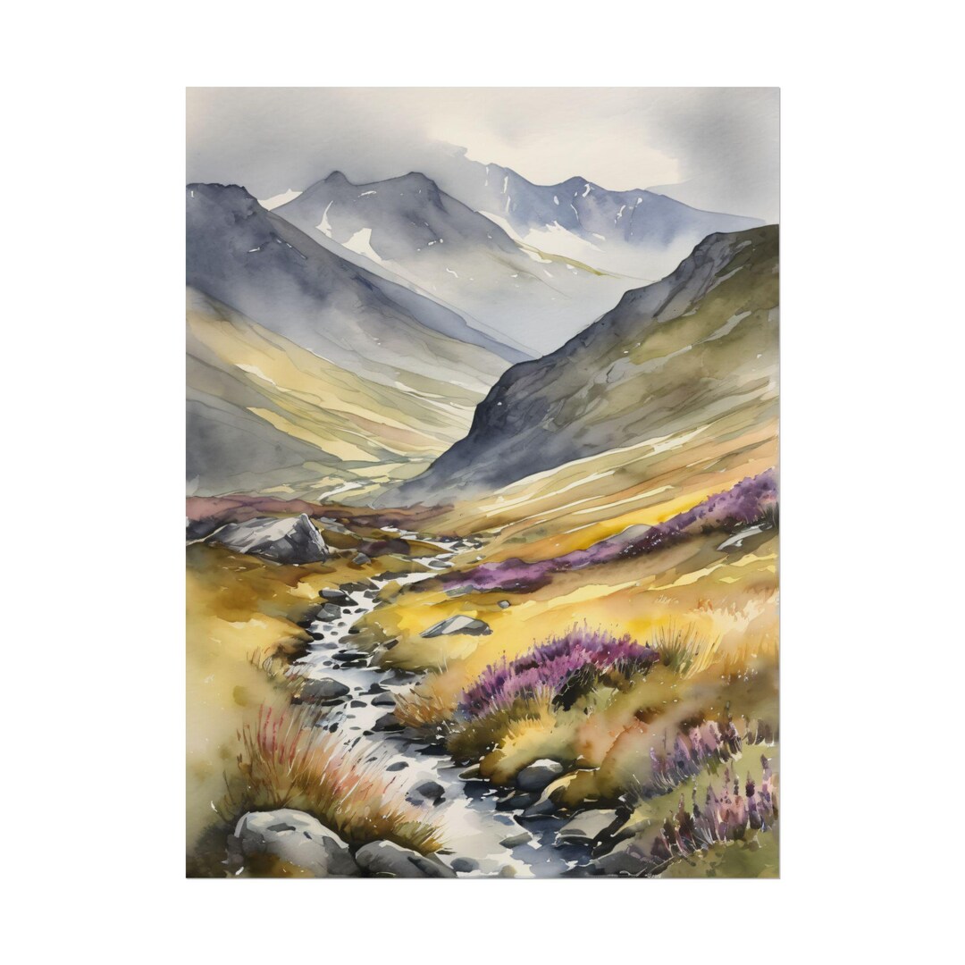 Snowdonia Watercolor Art Print – Wales Landscape Painting, Mount ...
