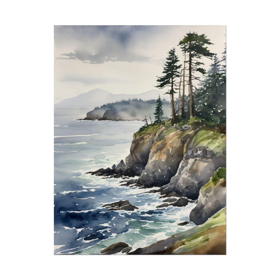Pacific Mist Watercolor Art Print, Oregon Coast Landscape Painting ...