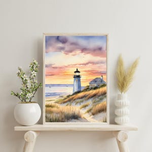 Cape Cod Watercolor Painting – Coastal Lighthouse Art Print, Ocean Path ...