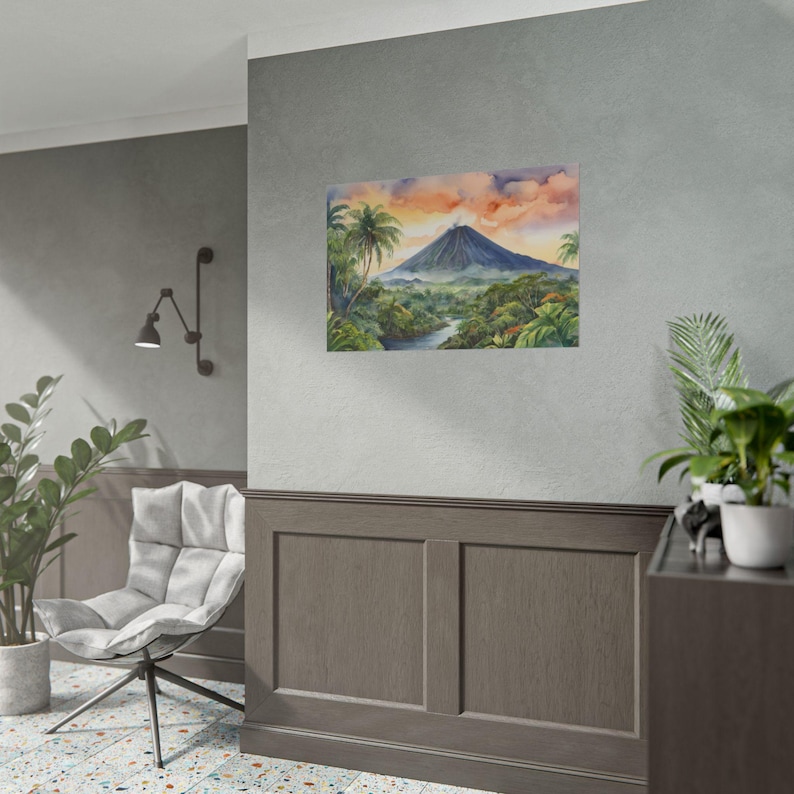Arenal Volcano Art Print, La Fortuna Volcano & River Watercolor ...