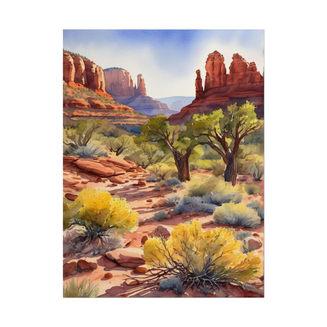 Sedona Watercolor Art Print – Arizona Desert Landscape Painting ...