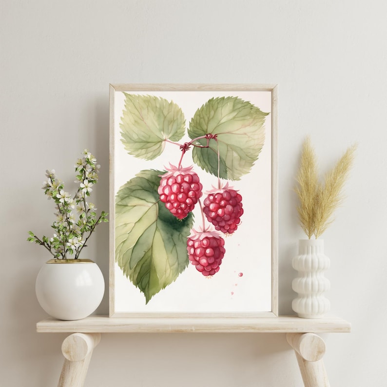 Raspberry Watercolor Art Print, Fruit Painting Kitchen Wall Decor ...