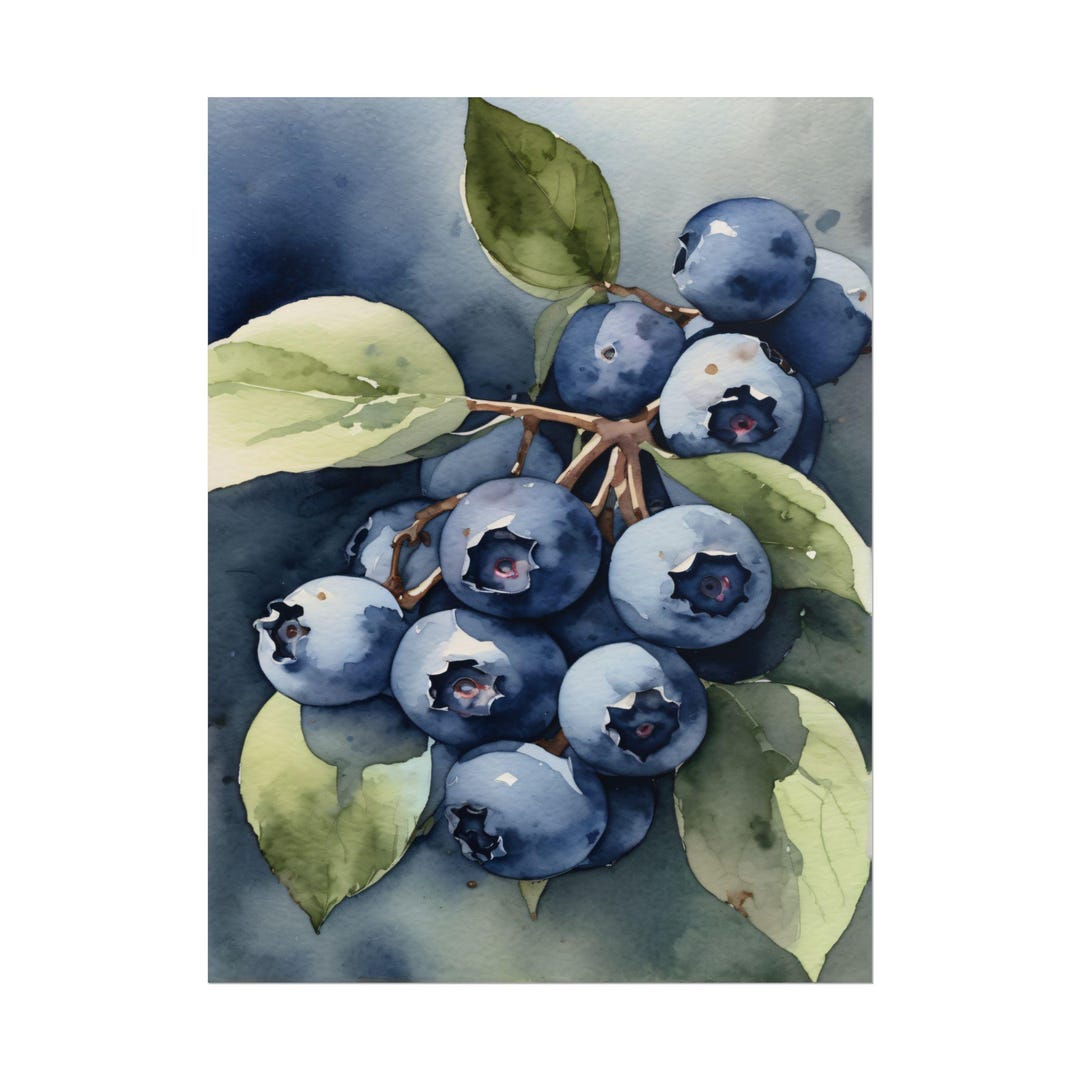 Blueberry Painting, Watercolor Berry Art Print, Kitchen Wall Art ...