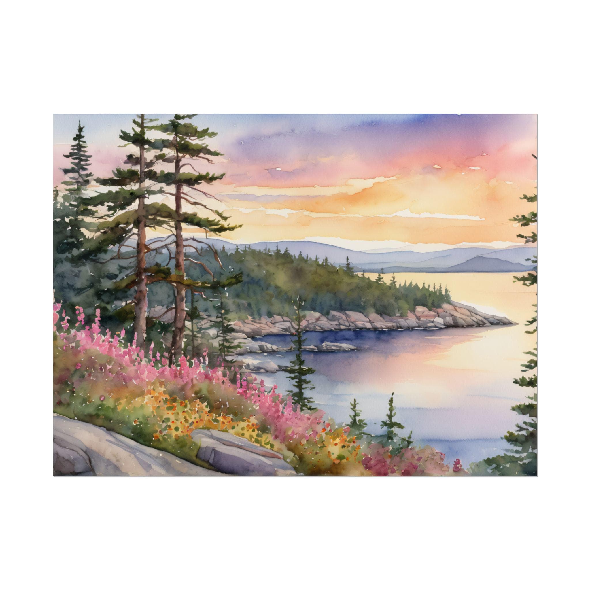 Acadia National Park Watercolor Art Print – Maine Coastal Landscape ...
