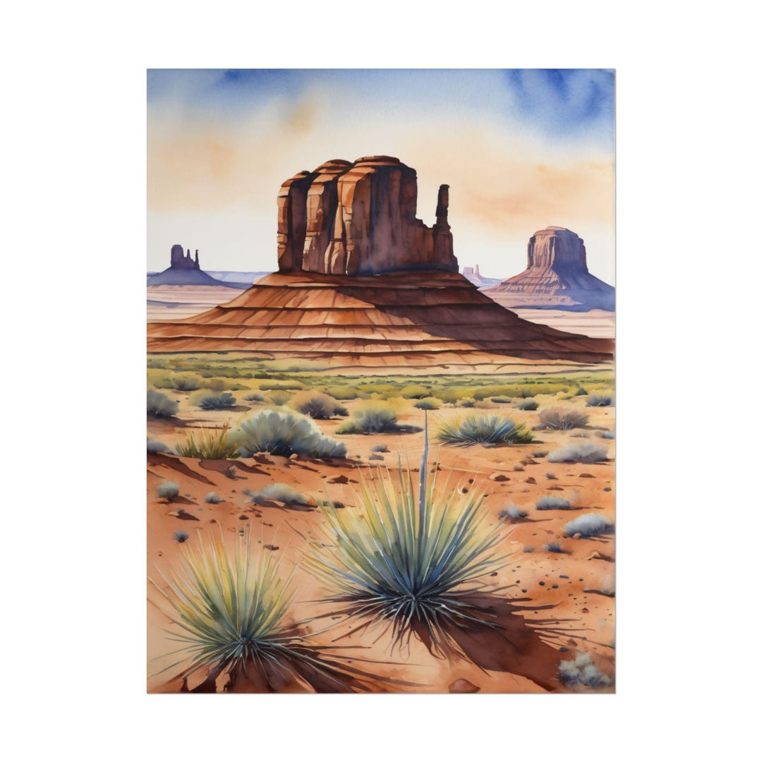 Monument Valley Watercolor Painting, Utah Red Rock Landscape, Navajo ...
