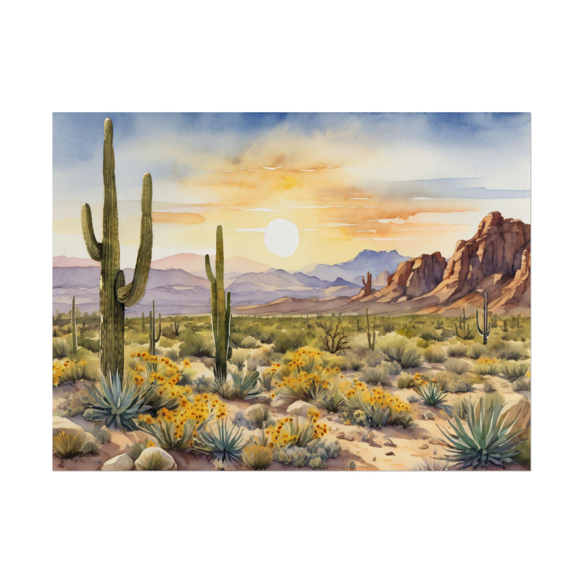 Saguaro National Park Watercolor Painting, Sunset Art Print, Desert ...