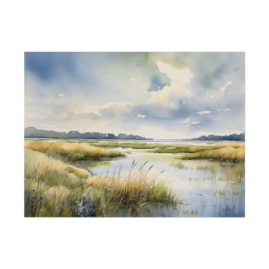 Marsh Watercolor Painting, Lowcountry Landscape Art Print, Salt Marsh ...
