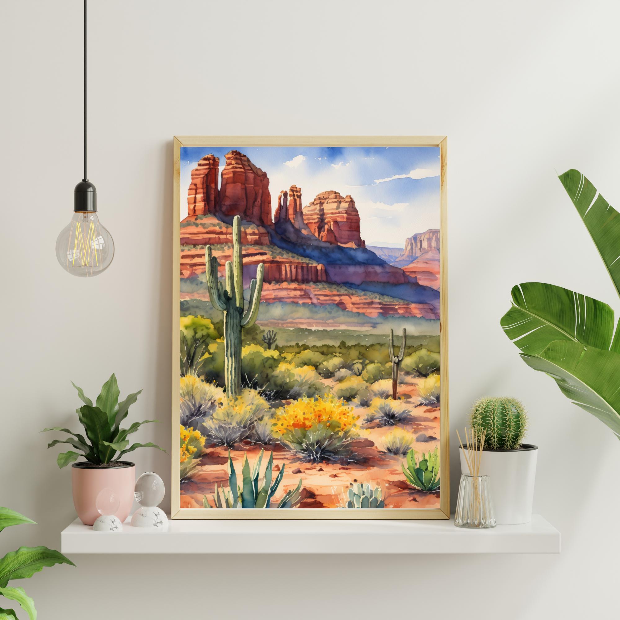 Sedona Watercolor Art Print – Arizona Desert Landscape Painting ...