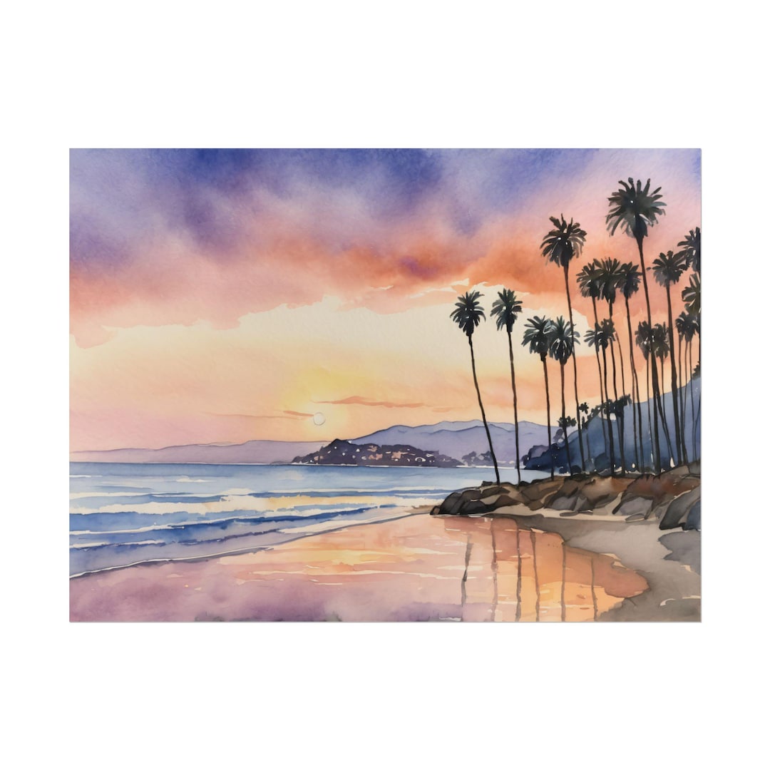 Santa Barbara Watercolor Painting, California Coast Art Print ...